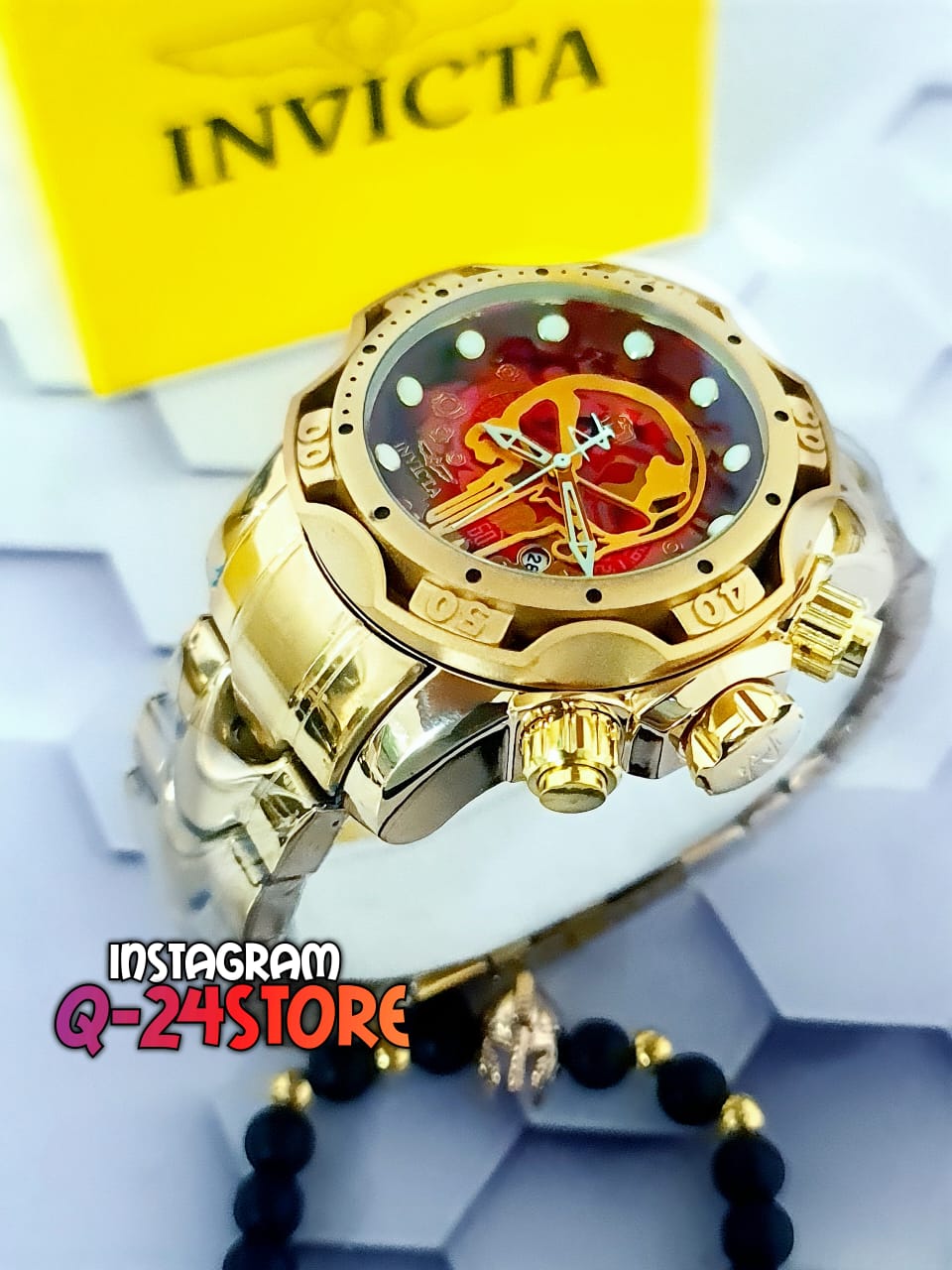 ️ INVICTA CALAVERA DORADO ROJO ⌚ Q-24store